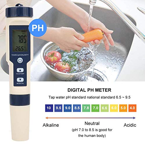 5 in 1 Portable Digital Water Quality Tester Hydroponics Detector Multifunctional PH/Salinity/Temp/TDS/EC Meter