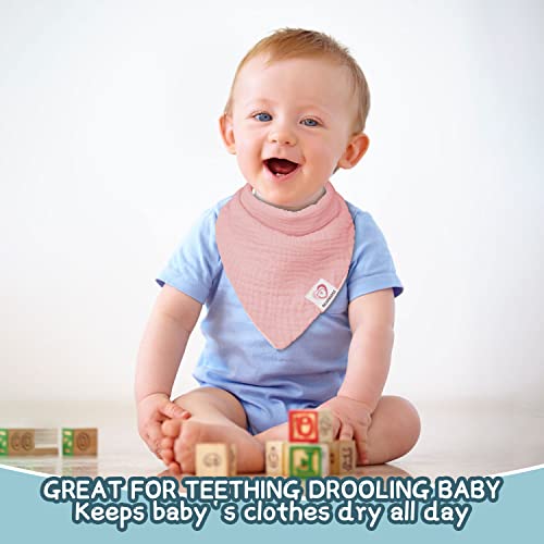 Bearmoss Muslin Baby Drooling Bibs 8 Pack, 100% Cotton Square Adjustable Bandana Bibs Gift for Baby Girls Boys Teething Drool (Summer Berry)