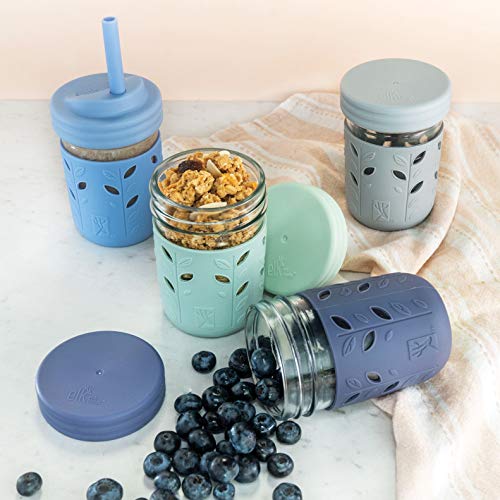 Elk and Friends Kids & Toddler Cups | The Original Glass Mason jars 8 oz with Silicone Straws with Stoppers | Smoothie Cups | Spill Proof Sippy Cups for Toddlers