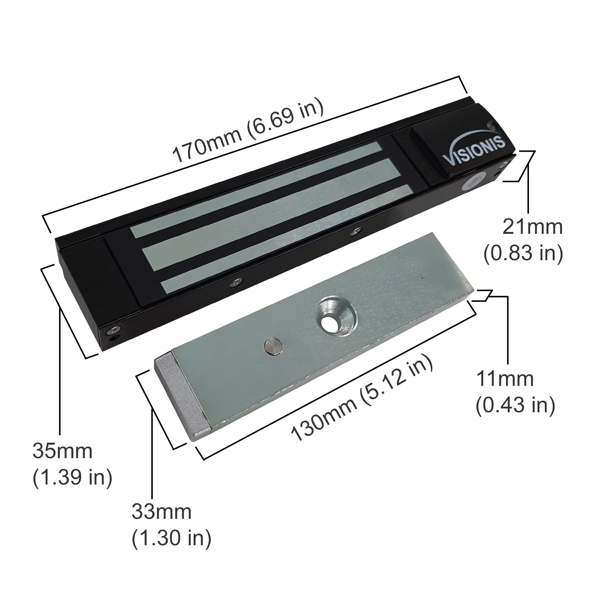 Visionis FPC-5191-BL Black 300lbs Indoor Electromagnetic Lock with 300 lbs L and Z Bracket for Inswinging Door