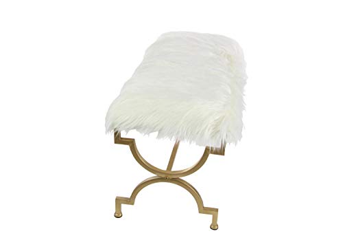 Deco 79 Metal Bench with White Faux Fur Top, 42" x 17" x 20", Gold
