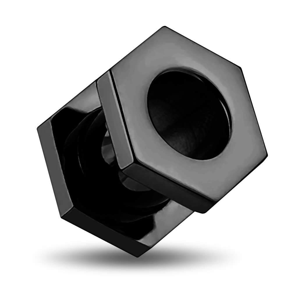 4 Gauge - 5MM Hexagon Black Anodized 316L Surgical Steel Flesh Tunnel - Sold by Piece