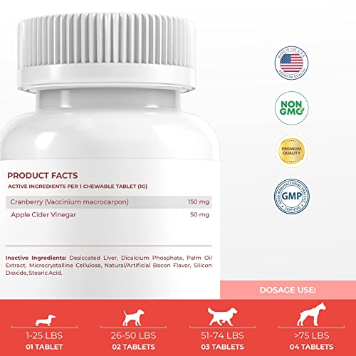 Cranberry for Dogs - 120 Chewable Tablets - Urinary Tract Support, Bladder Support for Dogs, Dog UTI, Bladder Stones, Dog Incontinence Support, Cranberry Supplement for Dogs