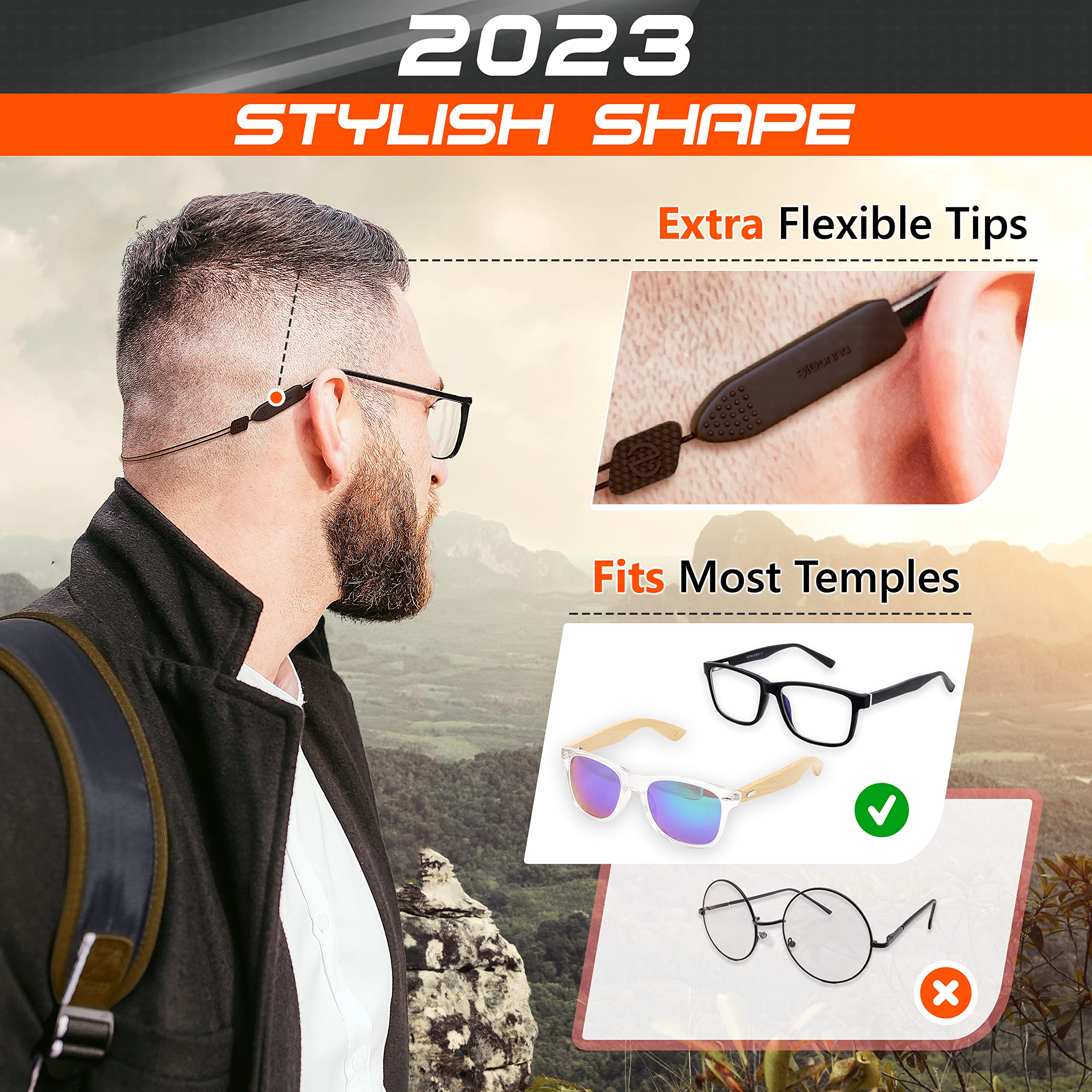 Adjustable Glasses Strap - 3 Pcs Eyeglasses Strap Holders - No Tail Sunglasses Strap for Men Women - Eye Glasses Holders Around Head or Neck, Glasses Lanyard String Straps