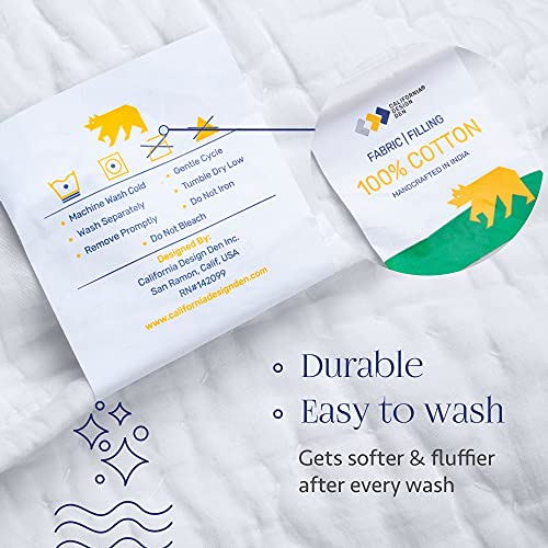 California Design Den 100% Cotton Hand-Quilted Crib Size Quilt for Toddlers, Pure Cotton Fabric & Fill, Pre-Softend Pure White Baby Blanket, Diamond Pattern (White)