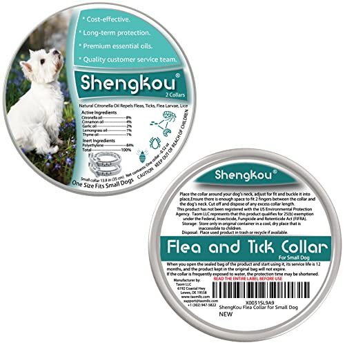 Natural Flea and Tick Collar for Small Dogs - Safe Prevention and Control of Pests on Puppies - Waterproof and Long-Lasting - Includes Free Comb and Tick Tweezer - 2-Pack, 13.8 Inches