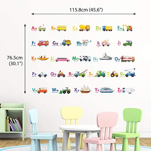 DECOWALL BA-2005N Transport Alphabet Kids Wall Stickers Wall Decals Peel and Stick Removable Wall Stickers for Kids Nursery Bedroom Living Room
