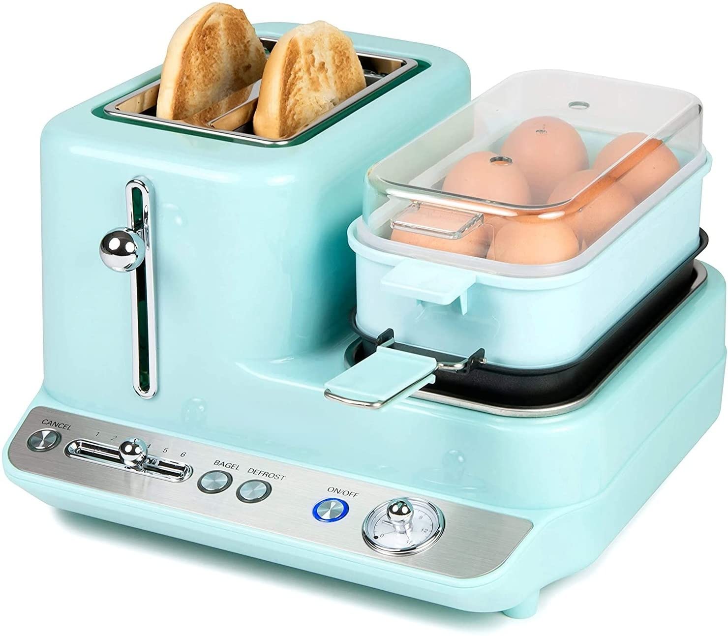 MONIK Classic Retro 3 in 1 Breakfast Station, 2 Wide Slot Toaster with Adjustable Bake Controls, 6 Capacity Egg Boiler