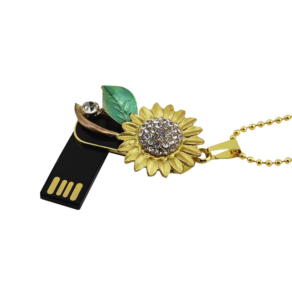Novelty Cool Sunflower Shape 64GB USB 2.0 Flash Drive Diamond Crystal Memory Stick Pen Drive Flash Disk Thumb Drive
