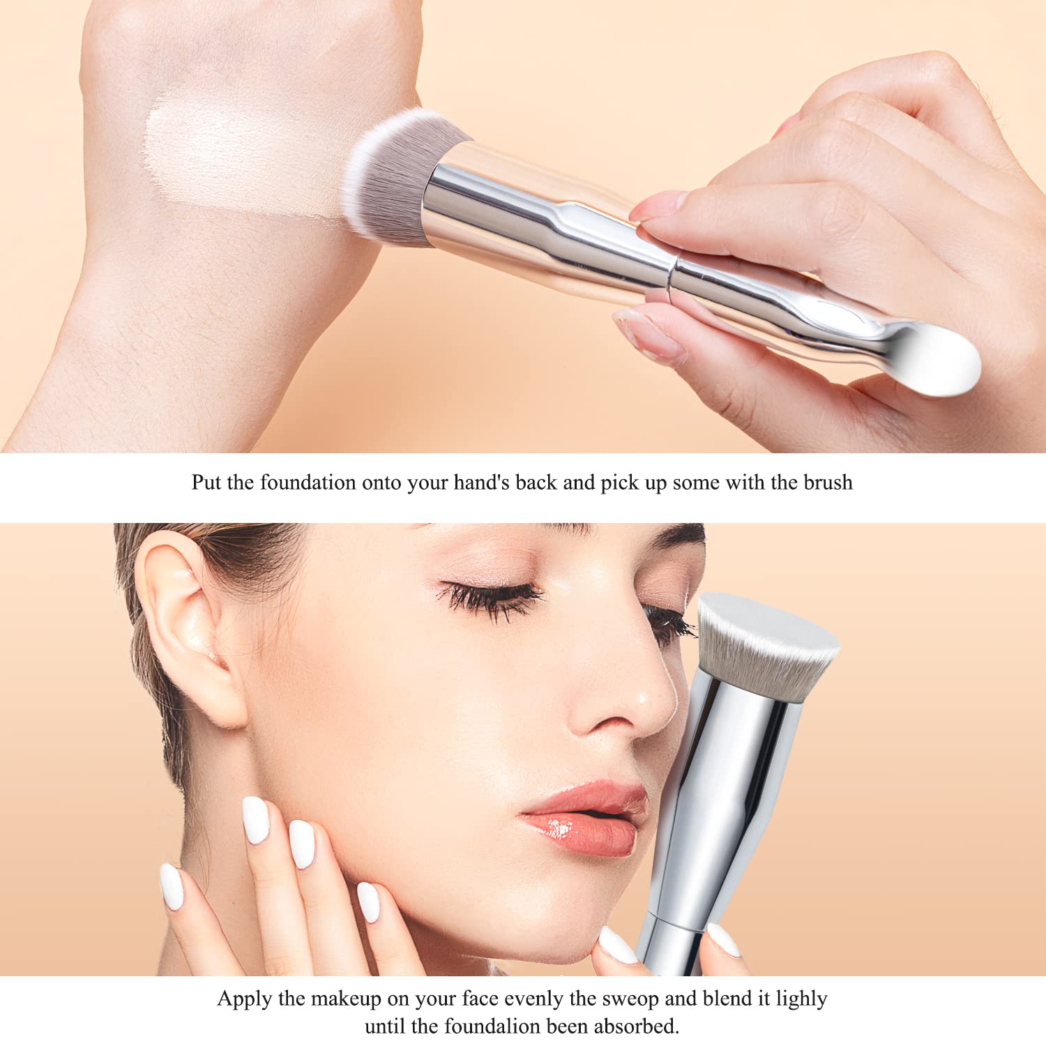 Flat Top Kabuki Foundation Brush TEXAMO Spoon Dual-ended Angled Foundation Makeup Brush Concealer Brush Premium Face Brush, Blending Powder Cream Buffing Stippling