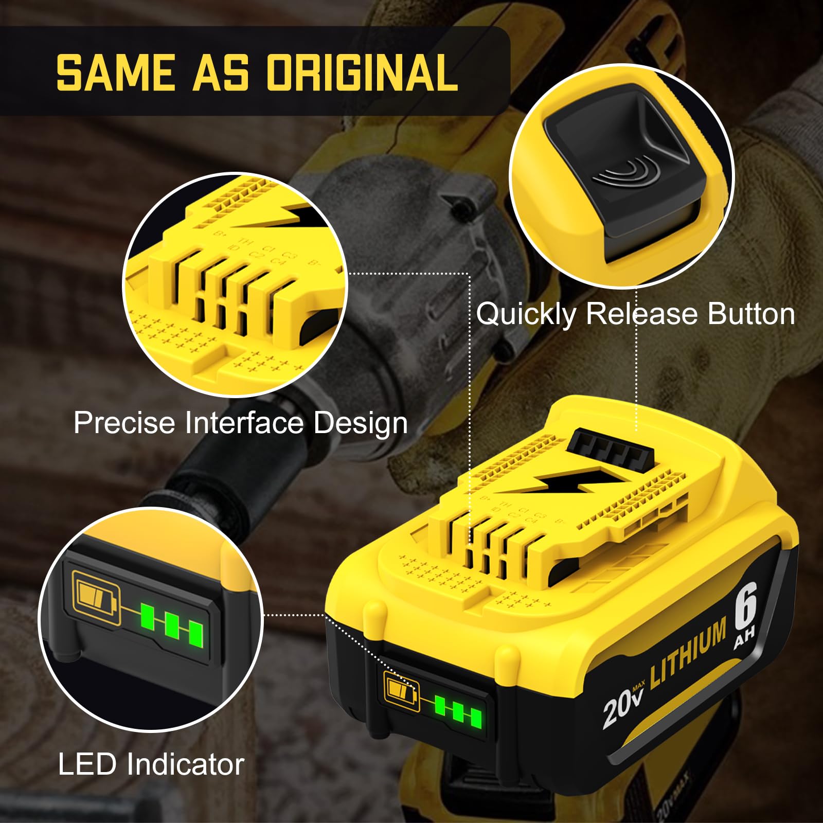 4Packs 6.0Ah Replacement for Dewalt 20v Max Battery Compatible with Dewalt 20 Volt Battery Lithium Compatible with Dewalt Battery 20v DCB201 DCB203 DCB207 DCB205 DCB204 DCB206 Cordless Tools (Yellow)