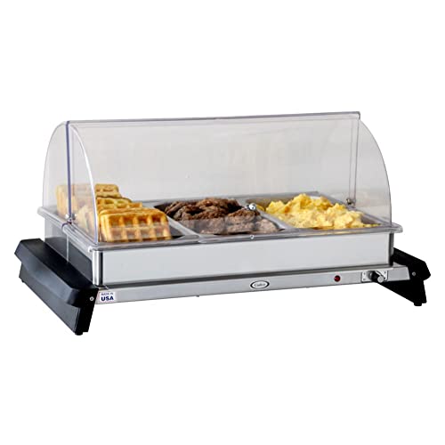Cadco WTBS-3RT 20.5-Inch x 14-Inch Countertop Buffet Warmer w/ (3) Pan Capacity, Stainless Steel, 120v
