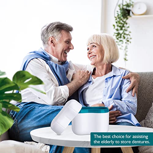 LVCHEN Denture Cleaning Case - Soaking Cup False Teeth Container Denture Storage Case with Strainer Basket for Travel Cleaning Complete Clean Care for Dentures and Clear Braces