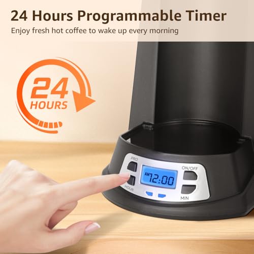 Aigostar Single Serve Coffee Maker for K Cup and Ground Coffee, 24H Timer, 6 to 14 Oz Brew Sizes, Single Cup Coffee Maker with Self-Cleaning, Fits Travel Mug, Fast Brewing Capsule Coffee Machine,Black