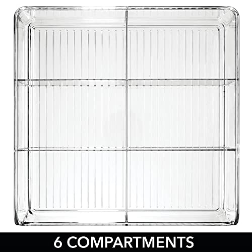 mDesign Plastic Home Office Wide Bin Organizer with 6 Compartments for Cabinets, Closets, Drawers, Desks, Tables, Workspace - Staple, Notepad, Paperclip Holder - Ligne Collection - 2 Pack - Clear