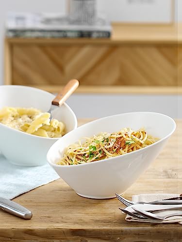 DOWAN 26 OZ Salad Bowls 2 Packs - 9.5" Large Serving Bowls - Angled Bowls for Salad, Pasta, Fruit, Macaroni, Taco, Sauces - Slanted Curve Bowls for Restaurant, Party, Daily Use, Wedding, Anniversary