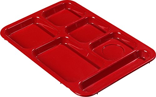 Carlisle FoodService Products Right-Hand 6-Compartment Tray, 10" x 14", Red, (Pack of 24)