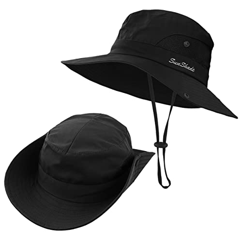 3 Pieces Womens Ponytail Wide Brim Sun Hat Packable UV Protection Beach Cap for Fishing & Hiking(Black&Gray&Pure Beige)