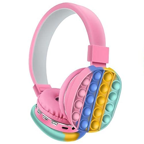 Acuvar Wireless or Wired Bluetooth 5.2 Rechargeable Over The Ear Headphones with Silicone Fidget Pop Bubbles Microphone, Powerful Surround Stereo Bass and Passive Noise Cancelling (Pink)
