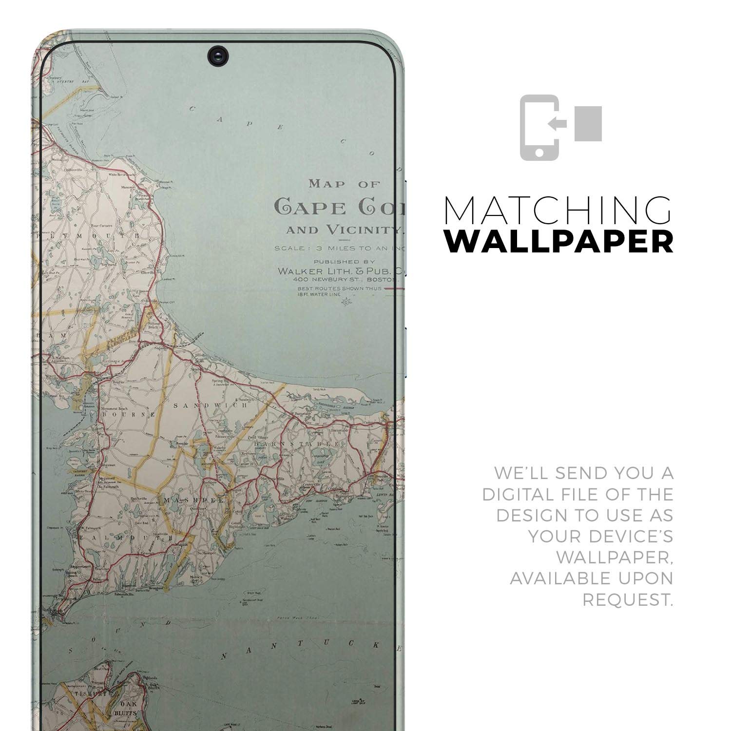 DesignSkinz The Vintage Map of Cape Cod Protective Vinyl Decal Wrap Skin Cover Compatible with The Samsung Galaxy S20 (Screen Trim & Back Glass Skin)
