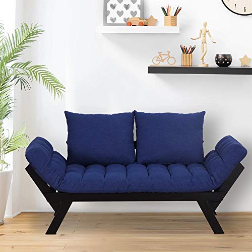 3 Position Convertible Chaise Lounge Sofa Bed - Black/Dark Blue