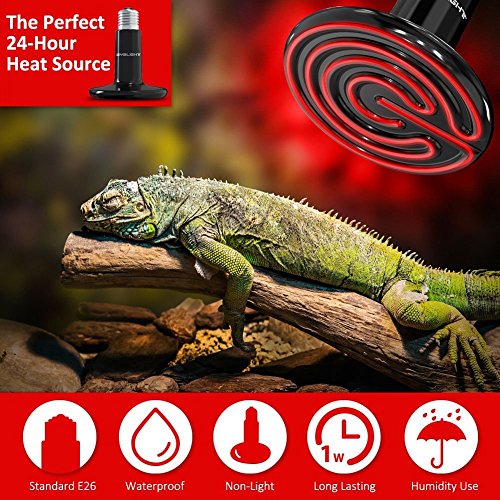 CTKcom 2-Pack 150W 110V Reptile Heat Lamp Ceramic Infrared Heat Emitter Bulb Pet Lamp,No Harm No Light Infrared Heat Emitter Brooder Lamp for Pet Coop Heater Reptile Chicken Turtle Heat Lighting,Black