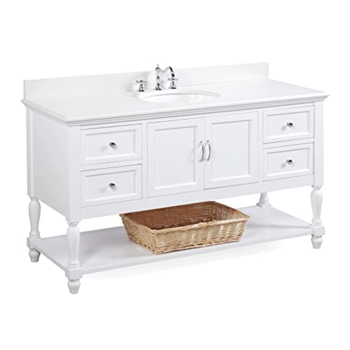 Kitchen Bath Collection Beverly 60-inch Single Bathroom Vanity (White/Quartz): Includes White Cabinet with Stunning Quartz Countertop and White Ceramic Sink