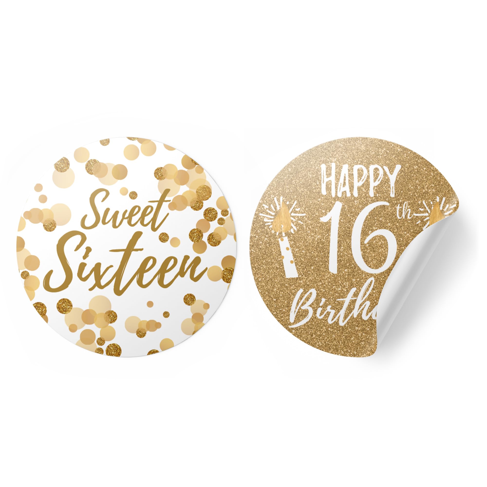 White and Gold Sweet 16 Birthday Stickers, Happy 16th Birthday Party Favor Labels, Sweet Sixteen - 40 Count