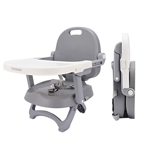 Bebamour Baby Booster Seat Grow with Pocket Snack Booster Seat for Dining Table with Removable Tray(Grey)