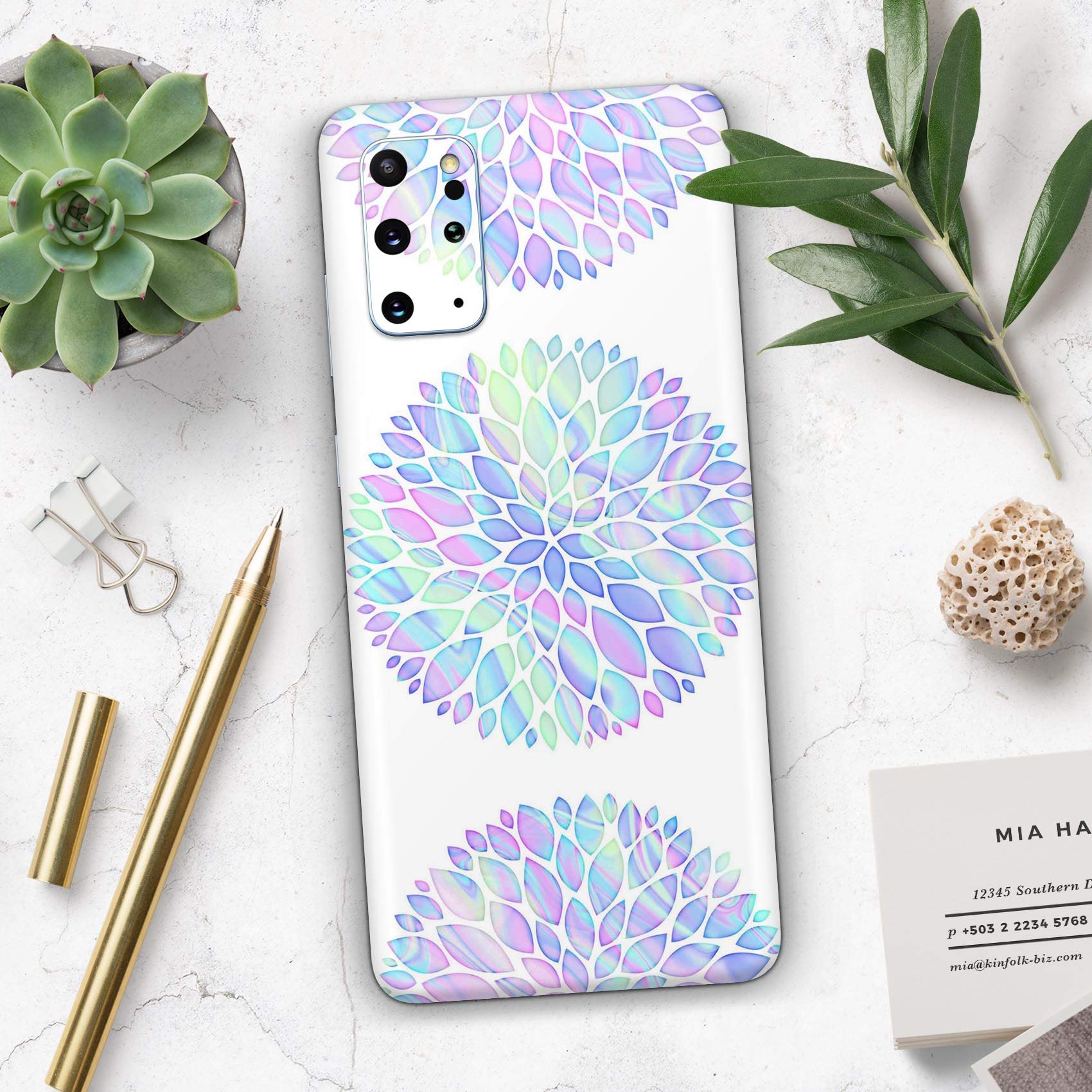DesignSkinz Iridescent Dahlia v5 Protective Vinyl Decal Wrap Skin Cover Compatible with The Samsung Galaxy S20 (Screen Trim & Back Glass Skin)