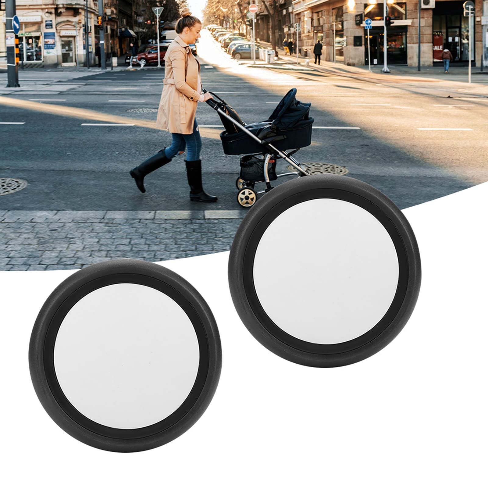 Baby Strollers Rubber Wheels, Baby Strollers Front/Back Wheels Replacement Accessories for Yoya Vovo Wheel Kids Carriage with Tools(1 Pair Back Wheel)