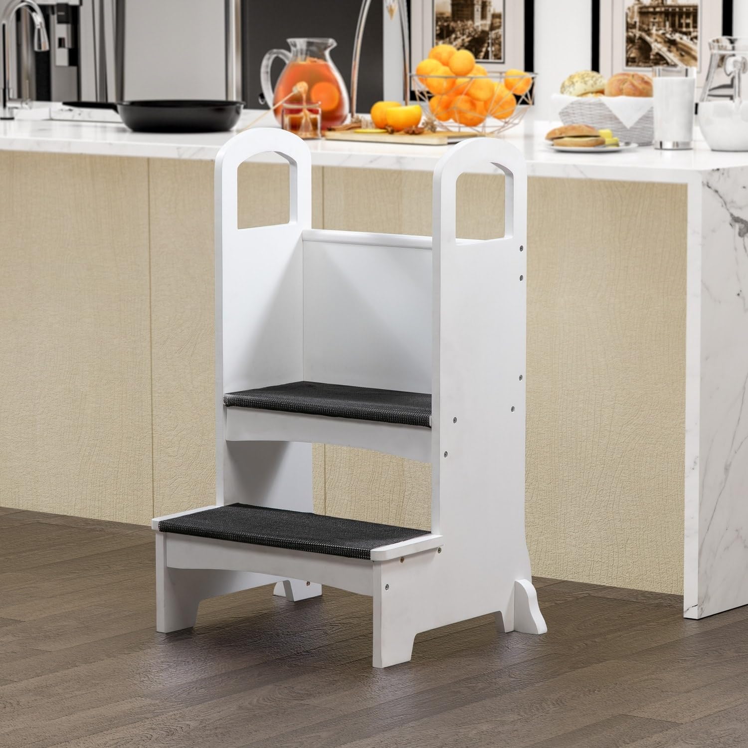 Kids Step to It Stool, Step Stool Chair Kitchen Step Stool for Kids, Wooden Stepping Stool for Kids, Empower Kids in The Kitchen with Step-Up Solutions by Naomi Home – Gray