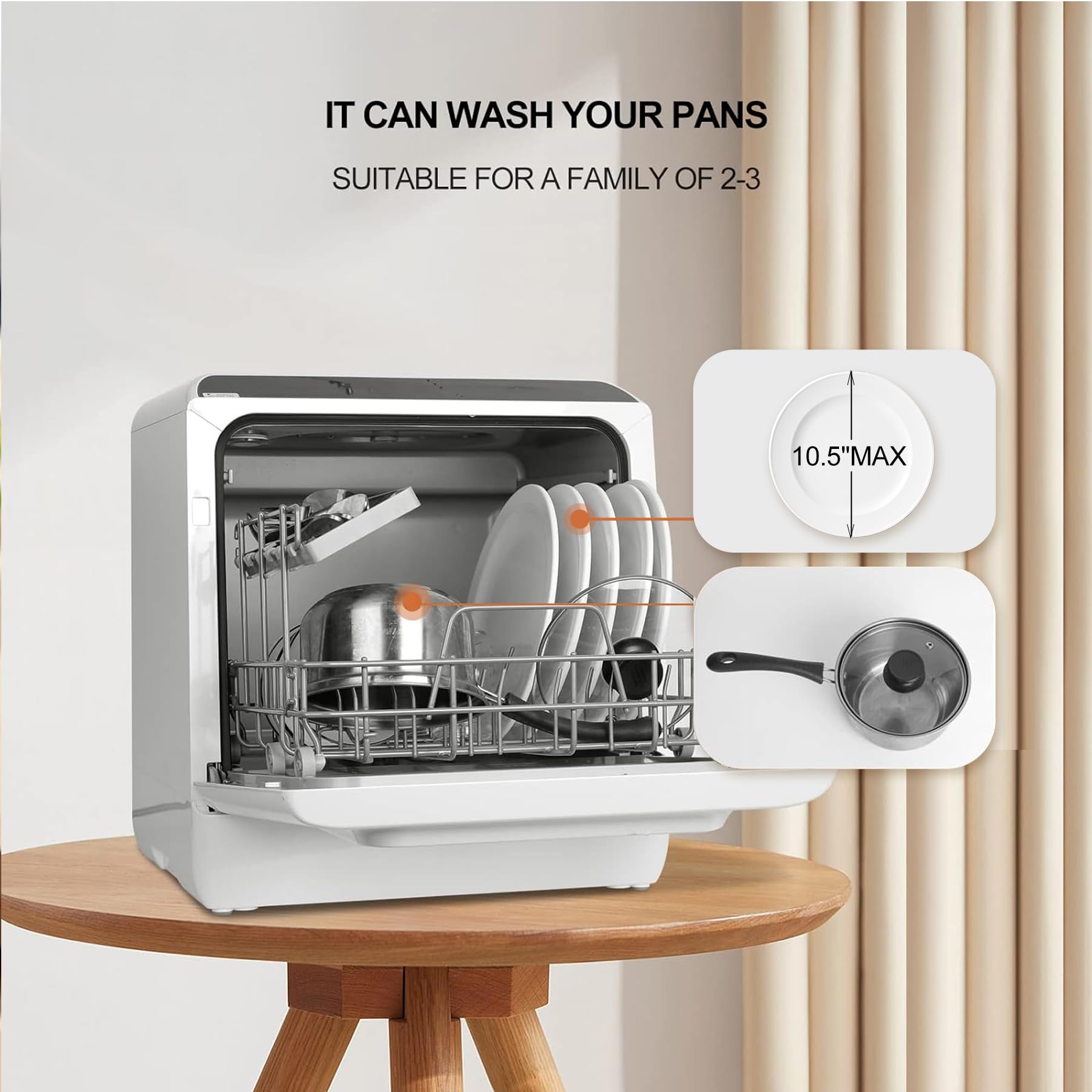Dishwasher countertop,countertop dishwasher with water tank, leak-proof ,portable dishwasher with drying .360°spray with upper and lower double spray arms.With 5 washing modes.
