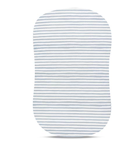 Ely’s & Co. Patent Pending Waterproof Bassinet Sheet 2-Pack Set for Baby Boy - 100% Cotton, Jersey Knit Cotton Sheets with Waterproof Lining — Misty Blue, Stripes and Splashes