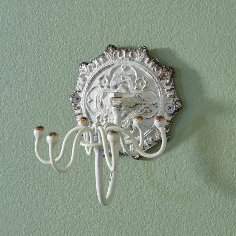 Colonial Tin Works French Cottage Spinning Wall Hook, 4.5-inch Height, Wall Hanging Organizer, White, 370952