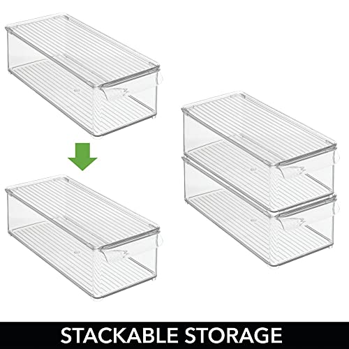 mDesign Slim Plastic Storage Organizer Bin with Handle and Lid for Bathroom Vanity - Hold Soap, Body Wash, Shampoo, Lotion, Conditioner, Hand Towels, Hair Accessories, Body Spray, Mouthwash - Clear