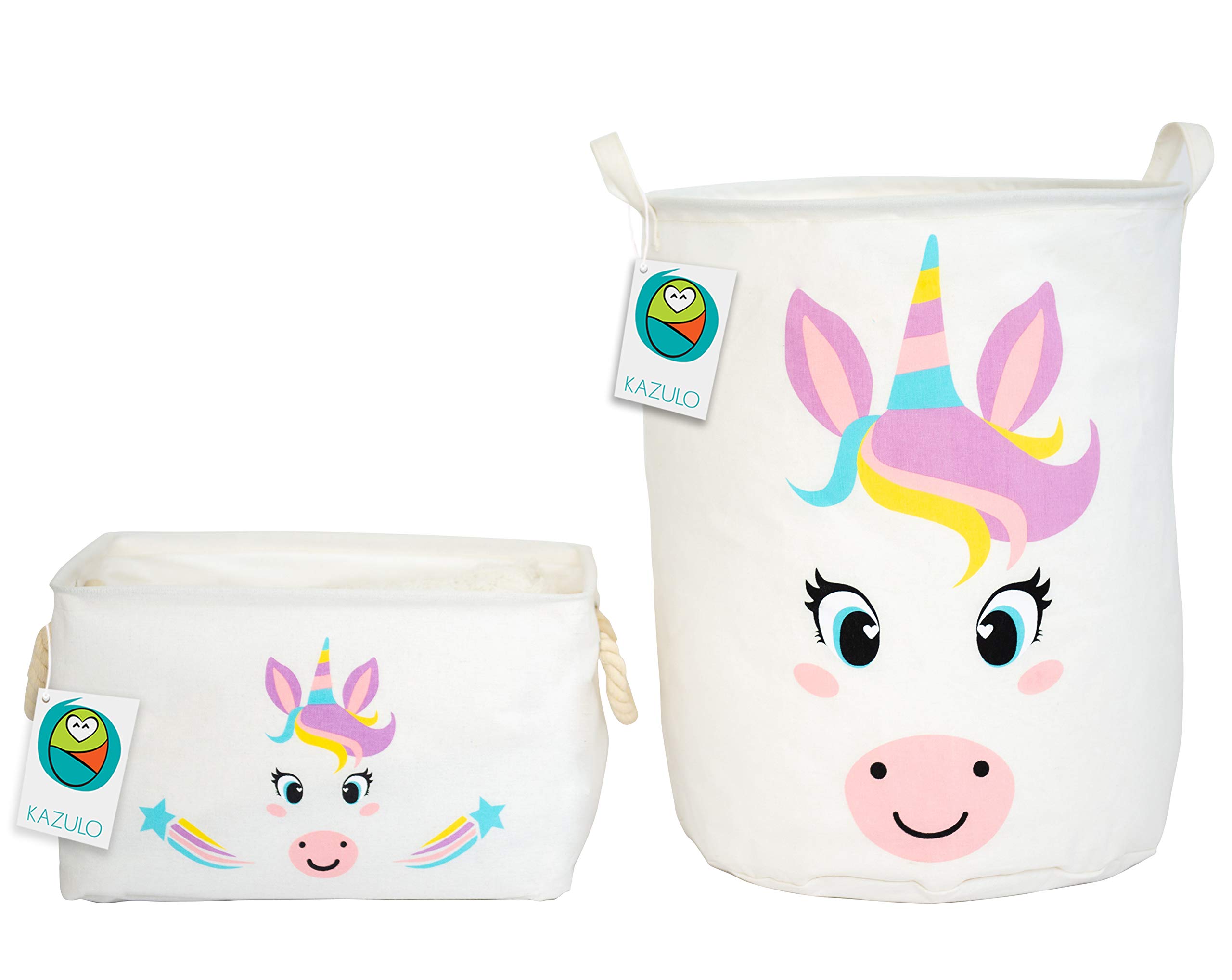 Kazulo Unicorn 2 Pack Set, Unicorn Hamper Set, Girls Laundry Basket, Unicorn Baskets, Kids Hamper, Hamper for Nursery ,Unicorn Hamper For Girls Bedroom, Laundry Basket for kids (Unicorn Bundle)