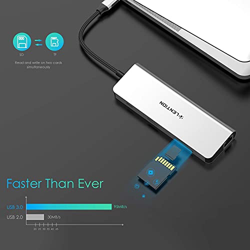 LENTION USB C Hub with 4K HDMI, SD 3.0 Card Reader, Gigabit Ethernet, Charging, USB 3.0/2.0 & Aux Port Compatible MacBook Pro, New Mac Air/Surface, More, Stable Driver Adapter (CB-C69, Silver)
