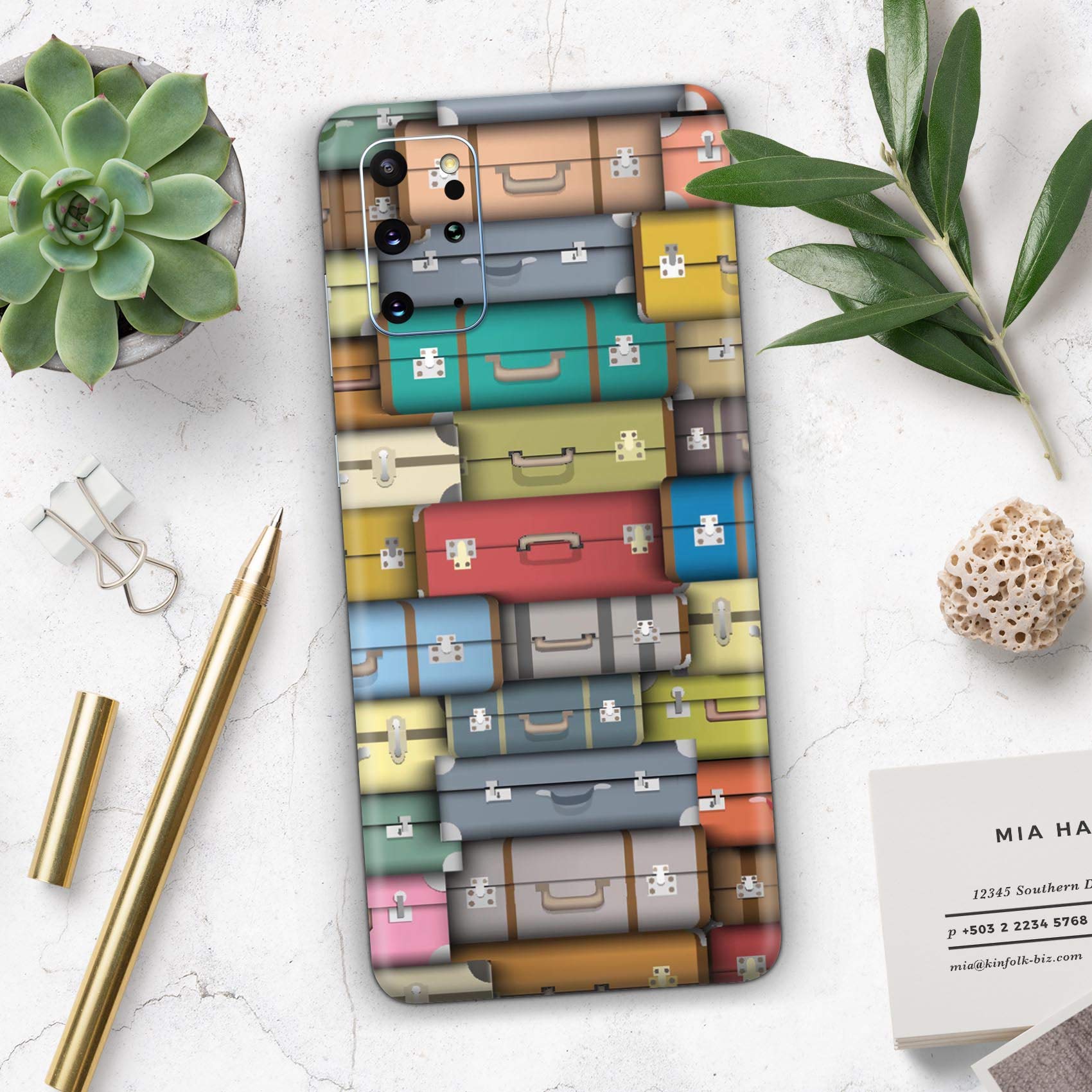 DesignSkinz Multicolored Traveling Suitcases Protective Vinyl Decal Wrap Skin Cover Compatible with The Samsung Galaxy S20 (Screen Trim & Back Glass Skin)