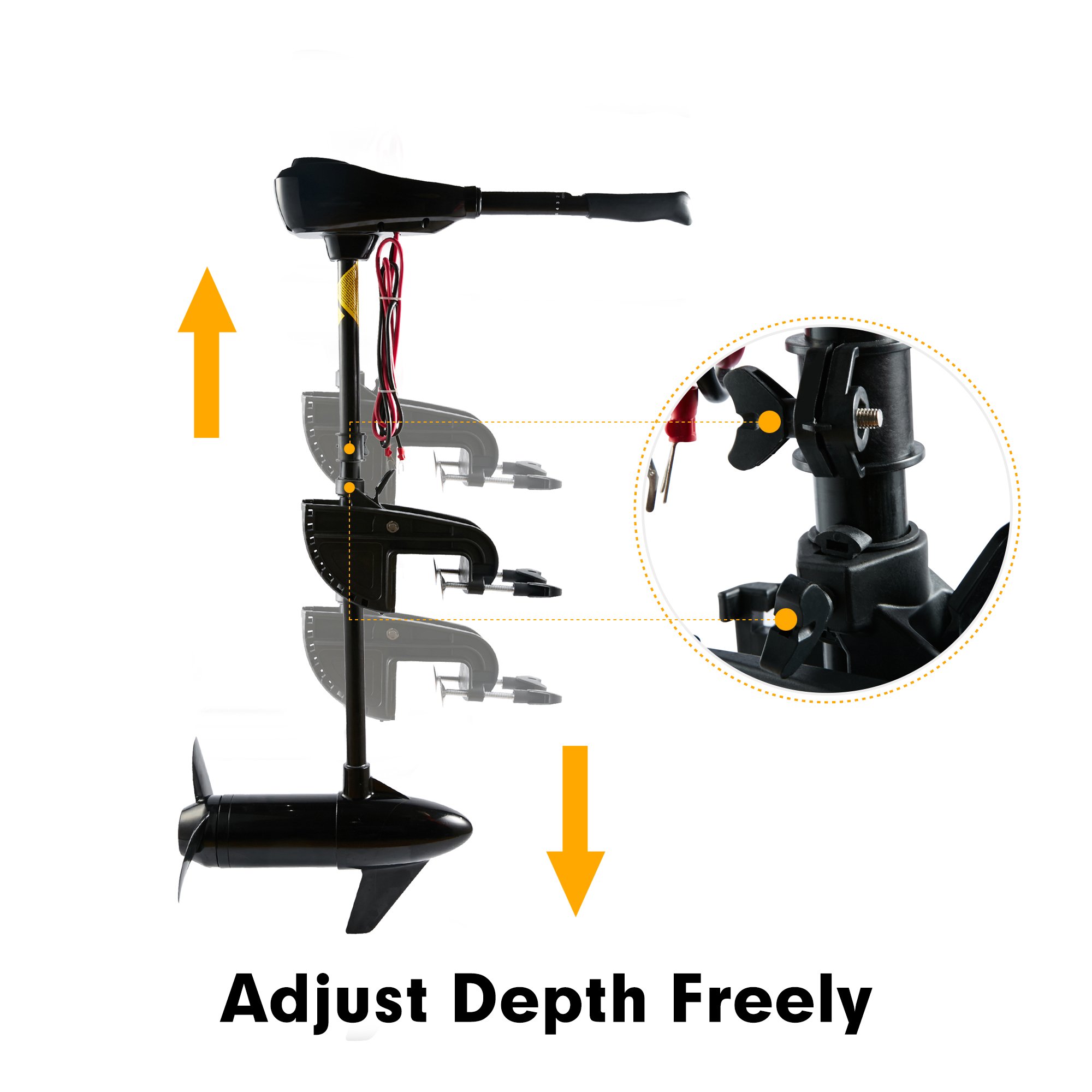 36/40/46/50/55/60/86 LBS Thrust 8 Speed Electric Trolling Motor for Fishing Boats Saltwater Transom Mounted with Adjustable Handle