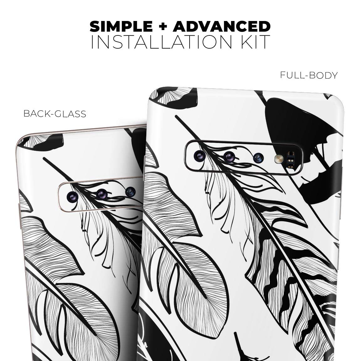 DesignSkinz Vector Black and White Feathers Protective Vinyl Decal Wrap Skin Cover Compatible with The Samsung Galaxy S20 (Screen Trim & Back Glass Skin)