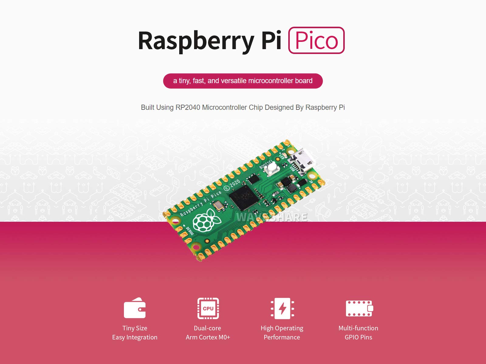waveshare A Low-Cost High-Performance Microcontroller Board Compatible with Raspberry Pi Pico (with Pre-soldered Header)(3 Items)