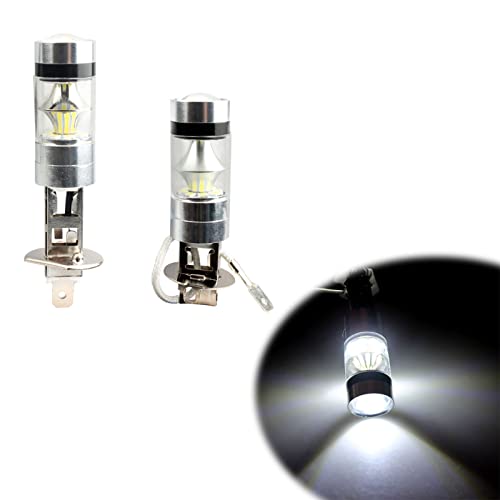 cueclue Pack-2 H1 LED Car Fog Light Bulb, 12V 100W High and Low Beam, 7500K 360° Beams Car Headlight for Most Cars SUVs Trucks (White)