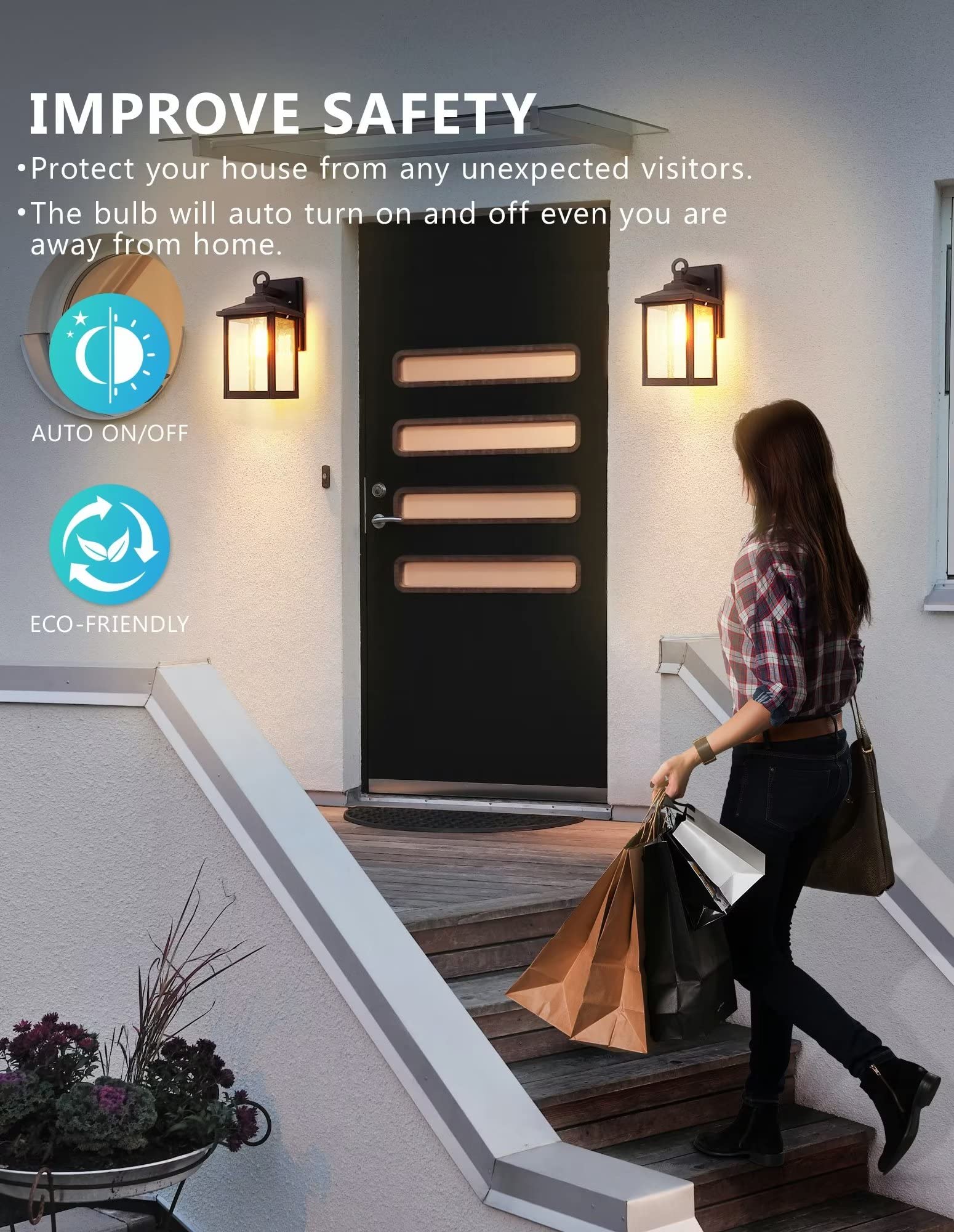 Ecoiot GU24 Dusk to Dawn Outdoor Light Bulbs,Light Sensor A19 LED Bulbs,Photocell Sensor, Automatic On/Off for Indoor/Outdoor Security Lighting,10Watt(90Watt Equivalent),2700K Soft White,4 Pack