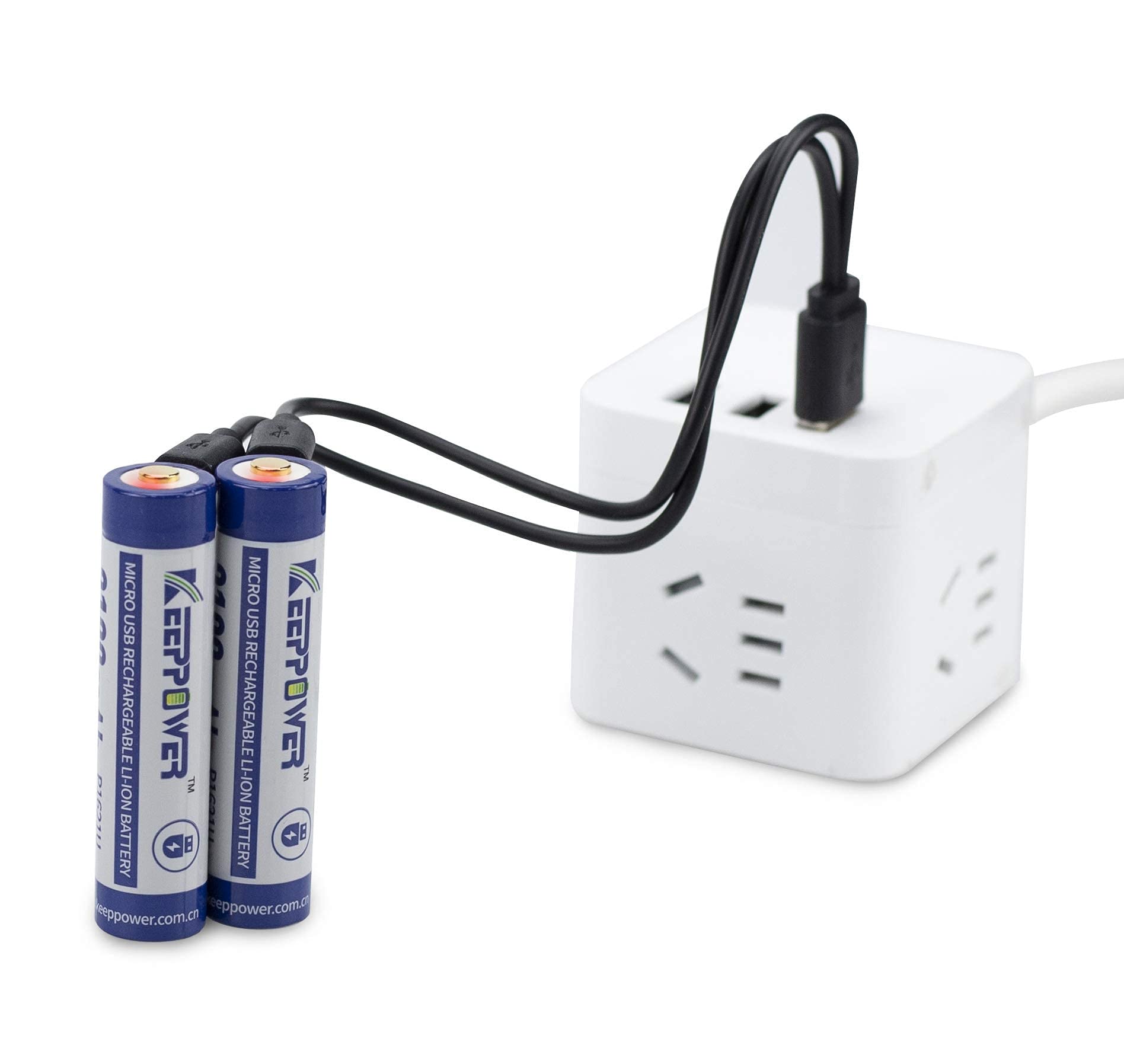 Keeppower Protected 16650 Li-ion Battery P1621U USB Rechargeable 3.6V 2100mAh 7.56Wh Flashlight Battery Included with a 2-in-1 Charging Cable (2 Pack)