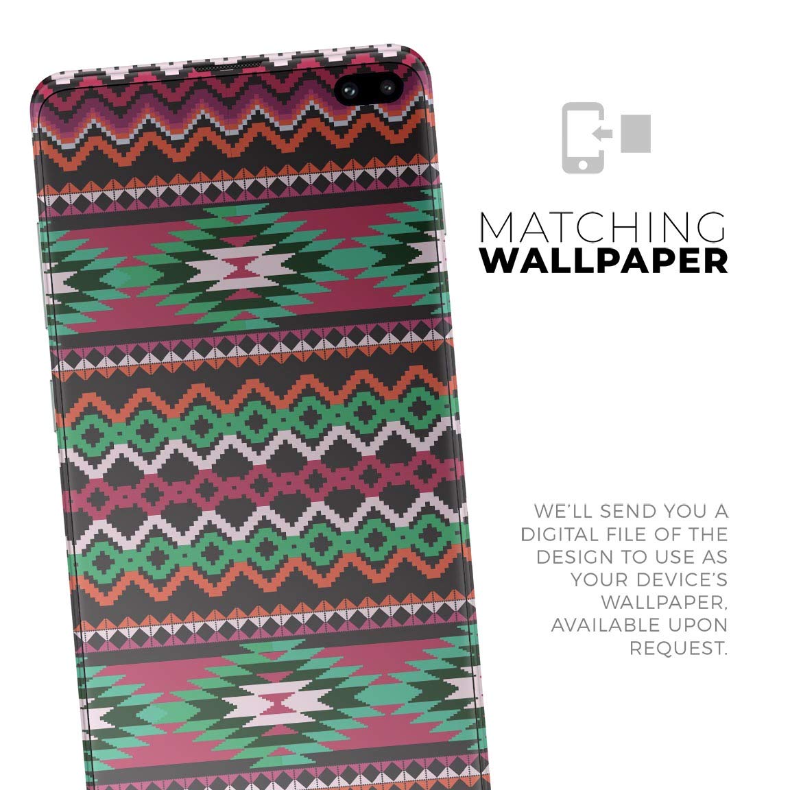 DesignSkinz Vector Green & Pink Aztec Pattern Protective Vinyl Decal Wrap Skin Cover Compatible with The Samsung Galaxy S20 (Screen Trim & Back Glass Skin)