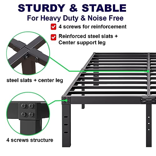 Bed Frame Full Size Storage 18 inch Tall,Platform Metal BedFrame for Kids Boys Girls, Heavy Duty Anti Squeak Steel Slats Support,No Box Spring Needed, Easy Assembly, Noise Free, Black