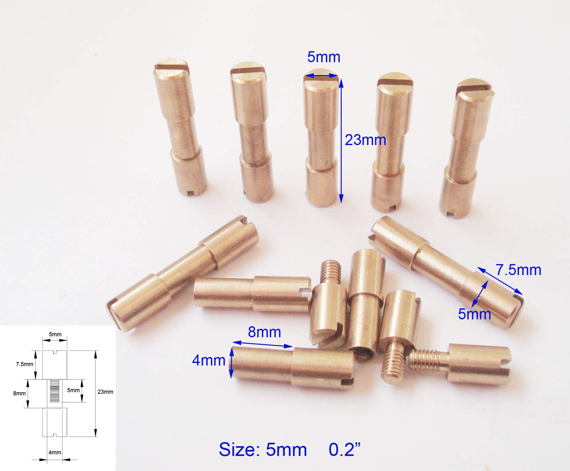 5Afashion EDC Knife Fasteners Rivets,Knifemakers Corby Screws,DIY knife handle stud - 10 sets (brass, 0.2")