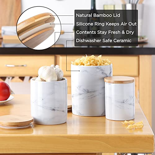 DII Kitchen Accessories Collection Ceramic, Canister Set, 4.5 Cup/3 Cup/1.25 Cup, White Marble