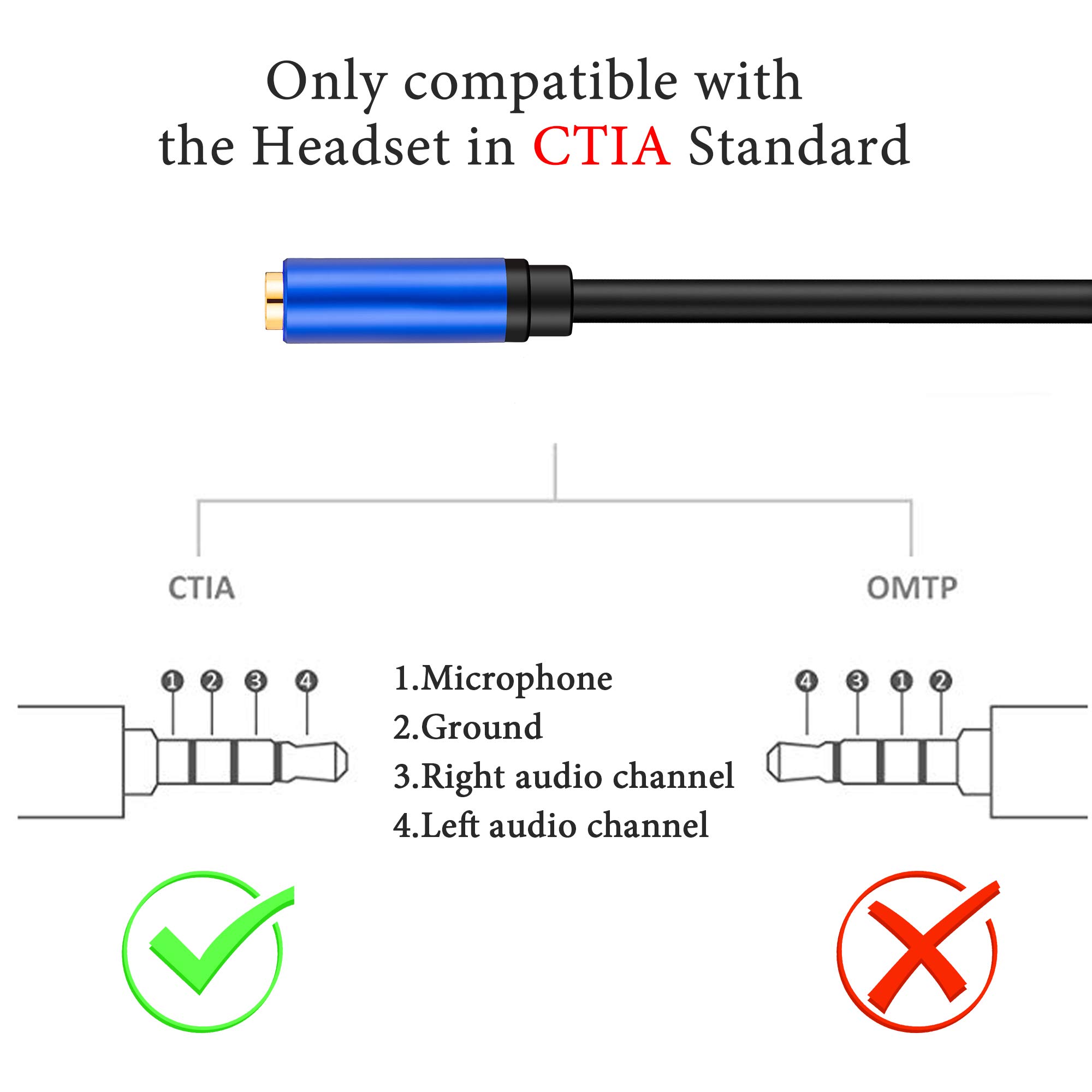 Tan QY Headphone Splitter 5FT, Headphone Splitter for Computer 3.5mm Female to 2 Dual 3.5mm Male Headphone Mic Audio Y Splitter Cable Smartphone Headset to PC Adapter (5Ft/1.5M, Blue)